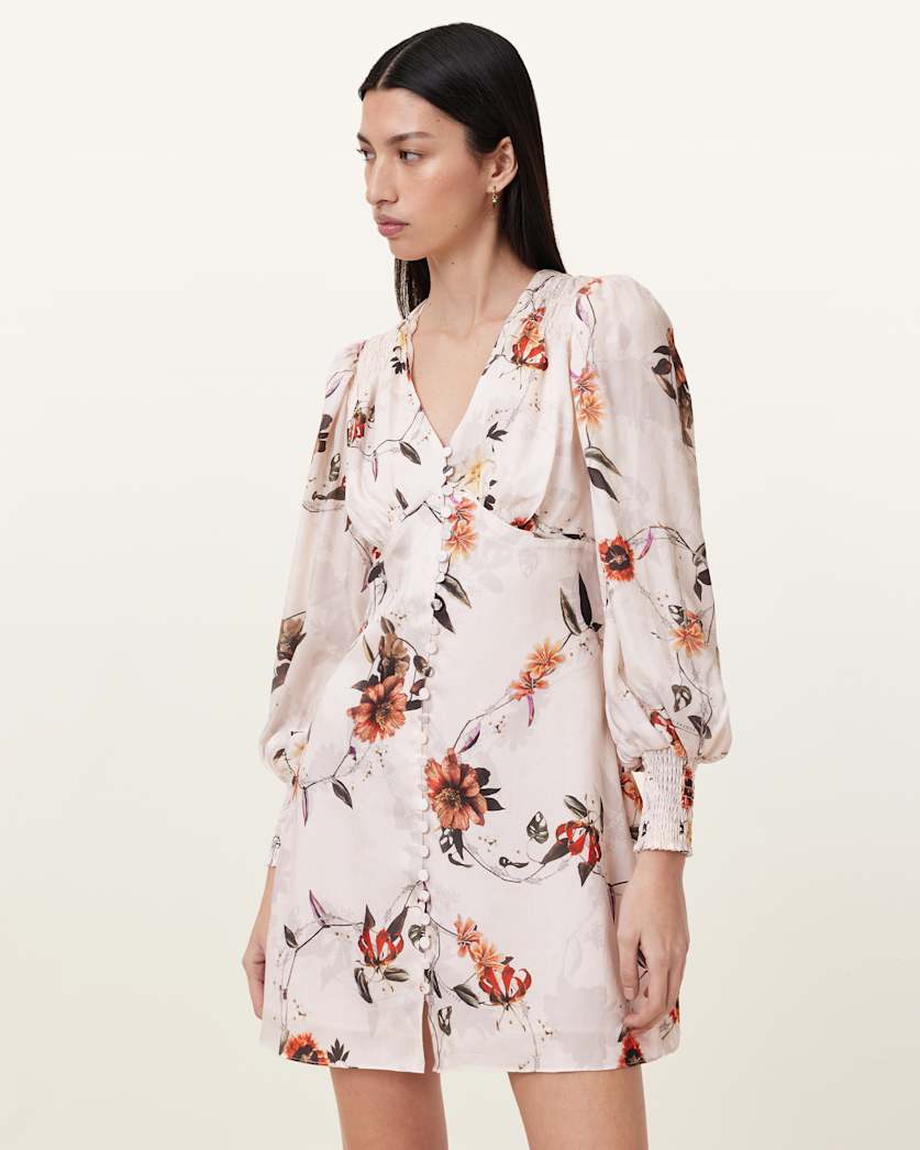 Auden Floral Mini Dress UNITY ECRU WHITE | ALLSAINTS